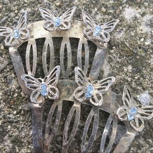 Vintage | Accessories | Vintage Blue Silver Butterfly Hair Clips | Poshmark